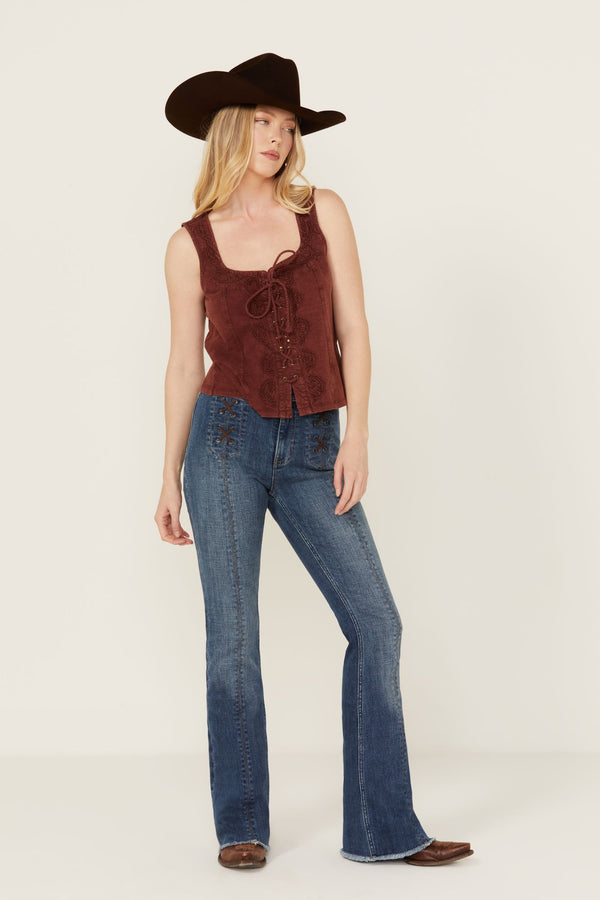 Dark Wash Outlaw Super High Rise Bootcut Stretch Denim Jeans